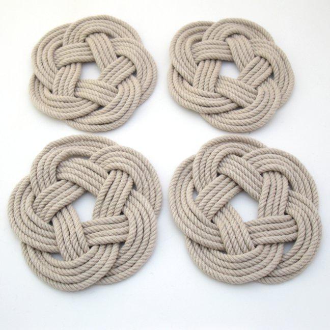 Sailor Knot Coasters, woven in Tan , Set of 4 - Mystic Knotwork