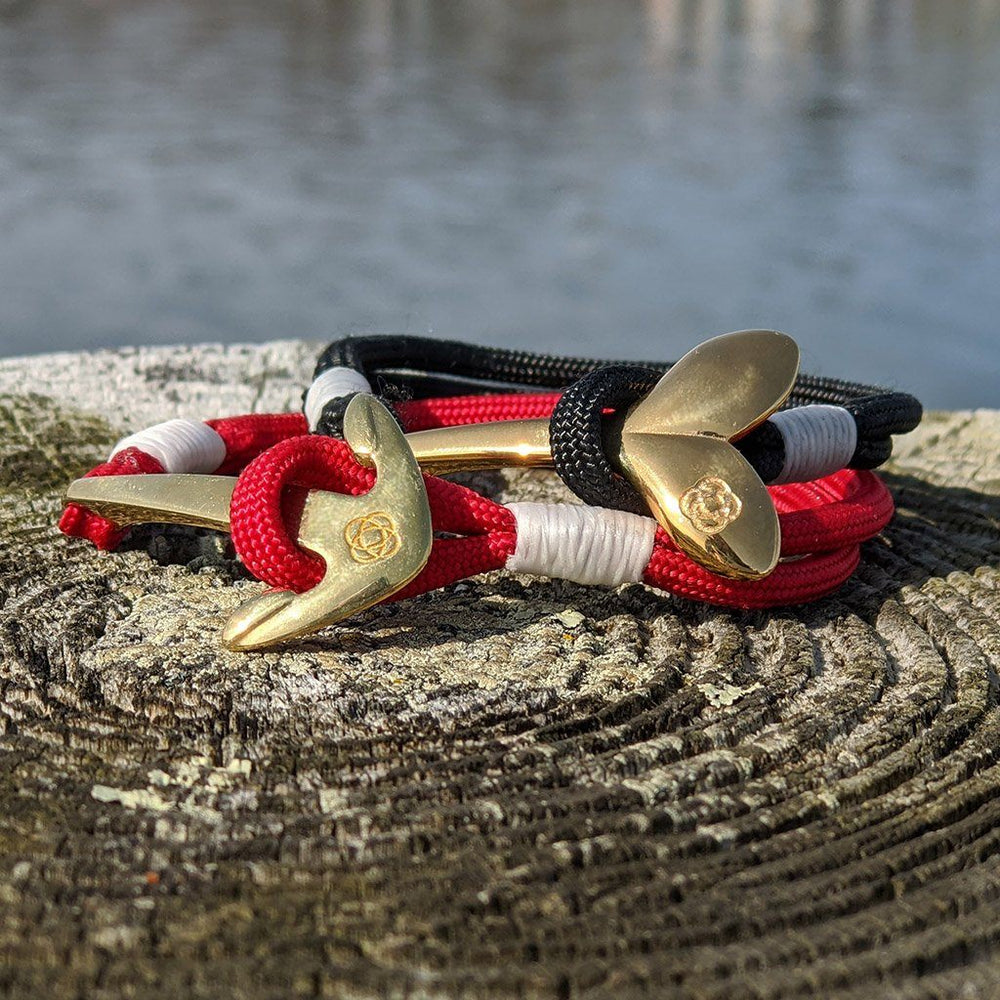 Red Nautical Anchor Bracelet Brass 028 - Mystic Knotwork
