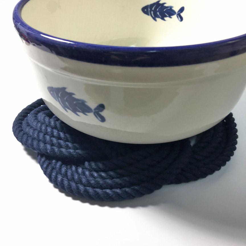 10" Nautical Sailor Knot Trivet, Navy Cotton Rope, Large - Mystic Knotwork