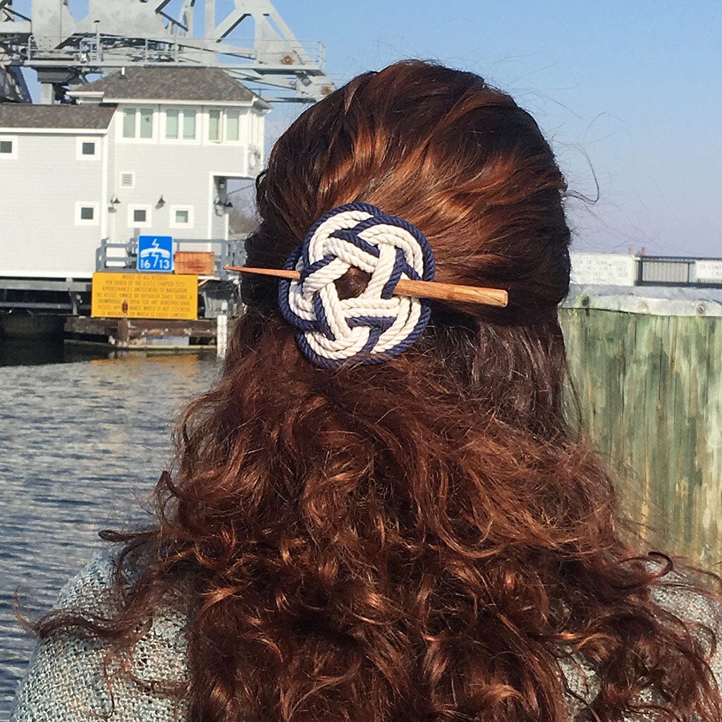 Sailor Knot Hair Stick Barrette, Nautical Colors - Mystic Knotwork