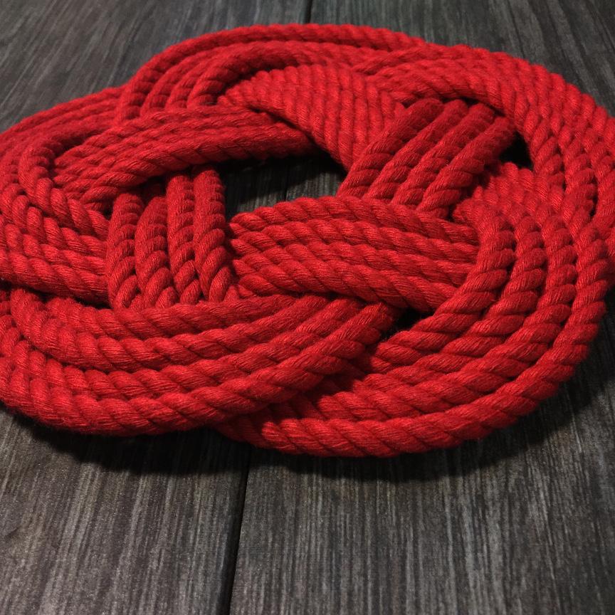 7" Nautical Sailor Knot Trivet, Red Cotton Rope, Small - Mystic Knotwork