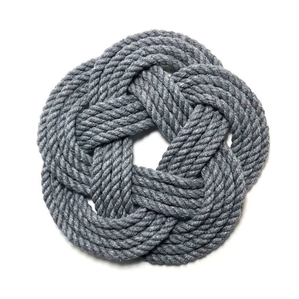 Nautical Sailor Knot Trivet, Gray Cotton Rope, Small - Mystic Knotwork